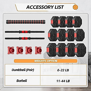 BIERDORF Professional Grade Adjustable Weights Dumbbells Set of 2 Weight Set for Home Gym 3 In 1 Used as Barbell, Dumbbell, Push up Bars 40LB Free Weights Dumbbells Set for Women and Men