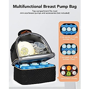 Lekereise Breast Pump Bag Backpack with Cooler, Wearable Pumping Bag with 2 Ice Packs Fits 6 Bottles, Portable Storage Bag for Work, Travel-Black