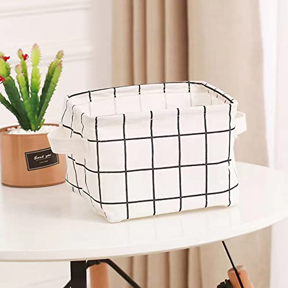 Abgream Foldable Storage Basket - Set of 6 Small Collapsible Canvas Containers Organizers with Handle for Home Decor or Storing Toys, Keys, Sundries, Little Crafts. (Style C)