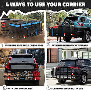 Mockins 60"x24"x6" Folding Trailer Hitch Cargo Carrier w/ 25 CuFt. Soft Vinyl Waterproof Cargo Bag | 500 Lbs. Capacity Car Carrier Cargo Rack & Car Bag Set | Waterproof Truck Bed Storage Accessories