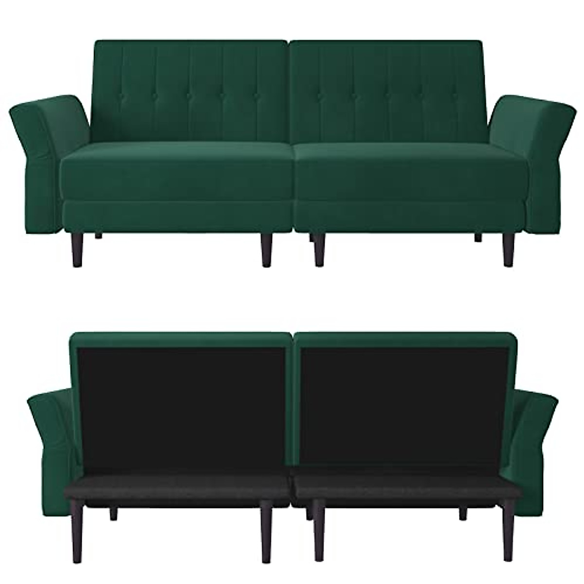 Belffin Velvet Convertible Futon Sofa Bed Memory Foam Futon Couch Sleeper Sofa Green