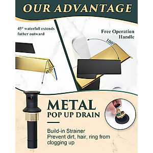 KUZOR 1PC Vessel Sink Faucet Brass Stainless Steel, Tall Bathroom Faucet 1 Hole 5-Minutes Installation - for Bathroom/Vanity/Bowl Sink - 11.26 Inch Height, 24.9 Oz Weight - Matte Black/Shiny Gold