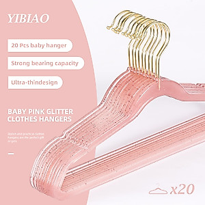 20 Pcs Baby Glitter Clothes Hangers, Kids Gold Plastic Sparkling Hangers for Closets, Non-Slip Space-Saving Suit Hangers(Pink)