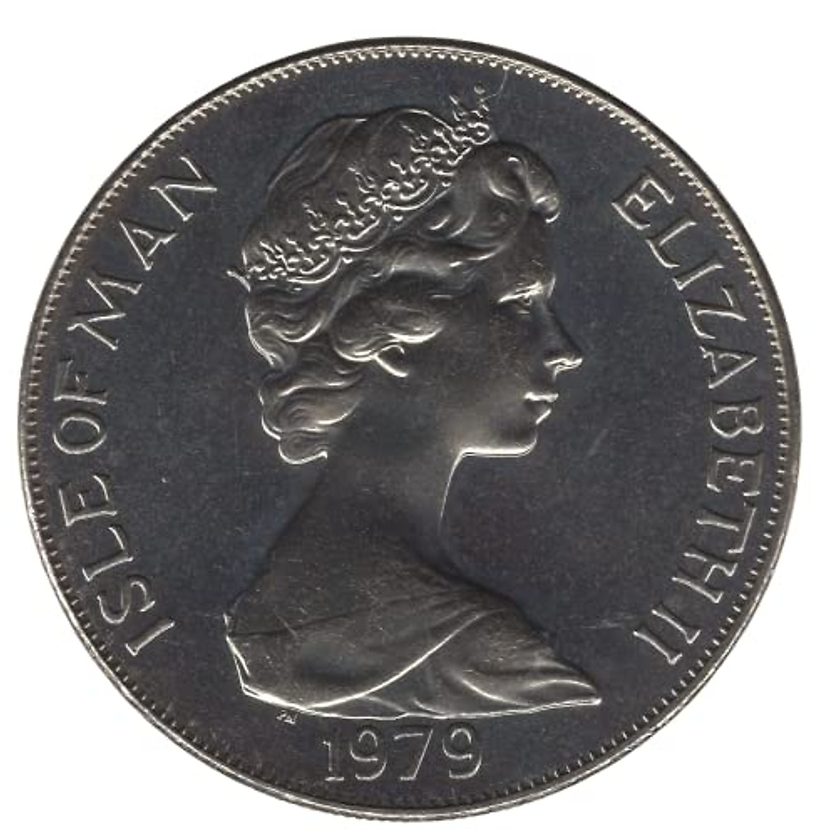 1979 PM One Crown Commemorative Coin From Isle of Man. 1000th Anniversary of Tynwald, Anniversary of Isle of Man Parliament. One Crown Graded By Seller Circulated Condition