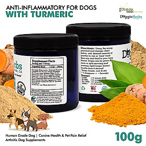 Anti-Inflammatory for Dogs w Turmeric (Curcumin) | Human Grade Dog Pain Relief, Arthritis Supplement – 100g by Doggie Herbs