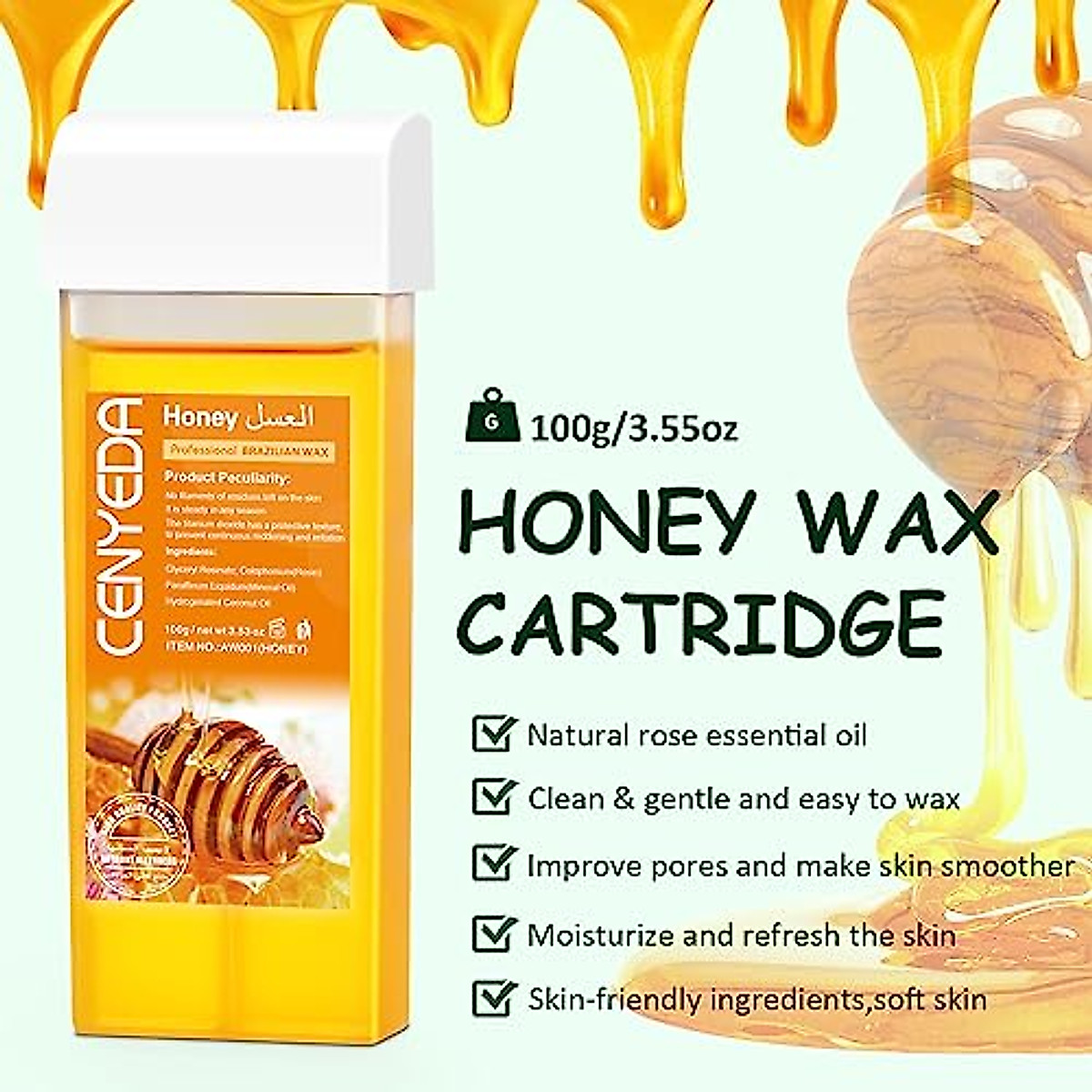 3 IN 1 Roll On Waxing Kit, CENYEDA Hair Removal Triple Roll-On Wax Warmer with 3 Honey Wax Cartridge Depilatory Wax Roller Refill for Legs Arms and Underarm, Upgrade Heating System-Just 13 Mins(Green)