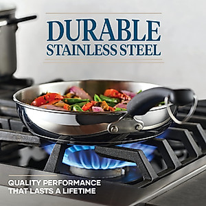 Farberware Brilliance Stainless Steel Cookware Pots and Pans Set with Kitchen Cooking Tools and Glass Lids, 10 Piece, Dishwasher Safe and Induction Ready, Stainless Steel