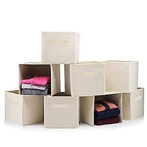 (8 PACK) Foldable storage boxes - Cube Basket storage bins - Beige collapsible