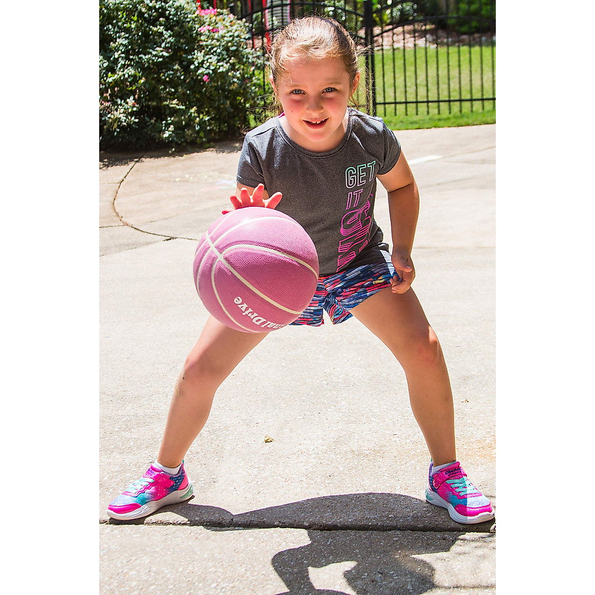 Final Drive Pink Leather Girls Basketball Size 5 (27.5") with Pump and 2 Needles – Kids Indoor Outdoor Basketball – Youth Size Composite Leather Ball for Girls, Boys, Beginners