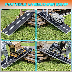 WHALEMOTOR Portable Wheelchair Ramp 8FT, Anti-Slip Aluminum Folding Portable Ramp, Wheelchair Ramps for Home, Weight Capacity Up to 600 LBS, with Transition Plates Above and Below