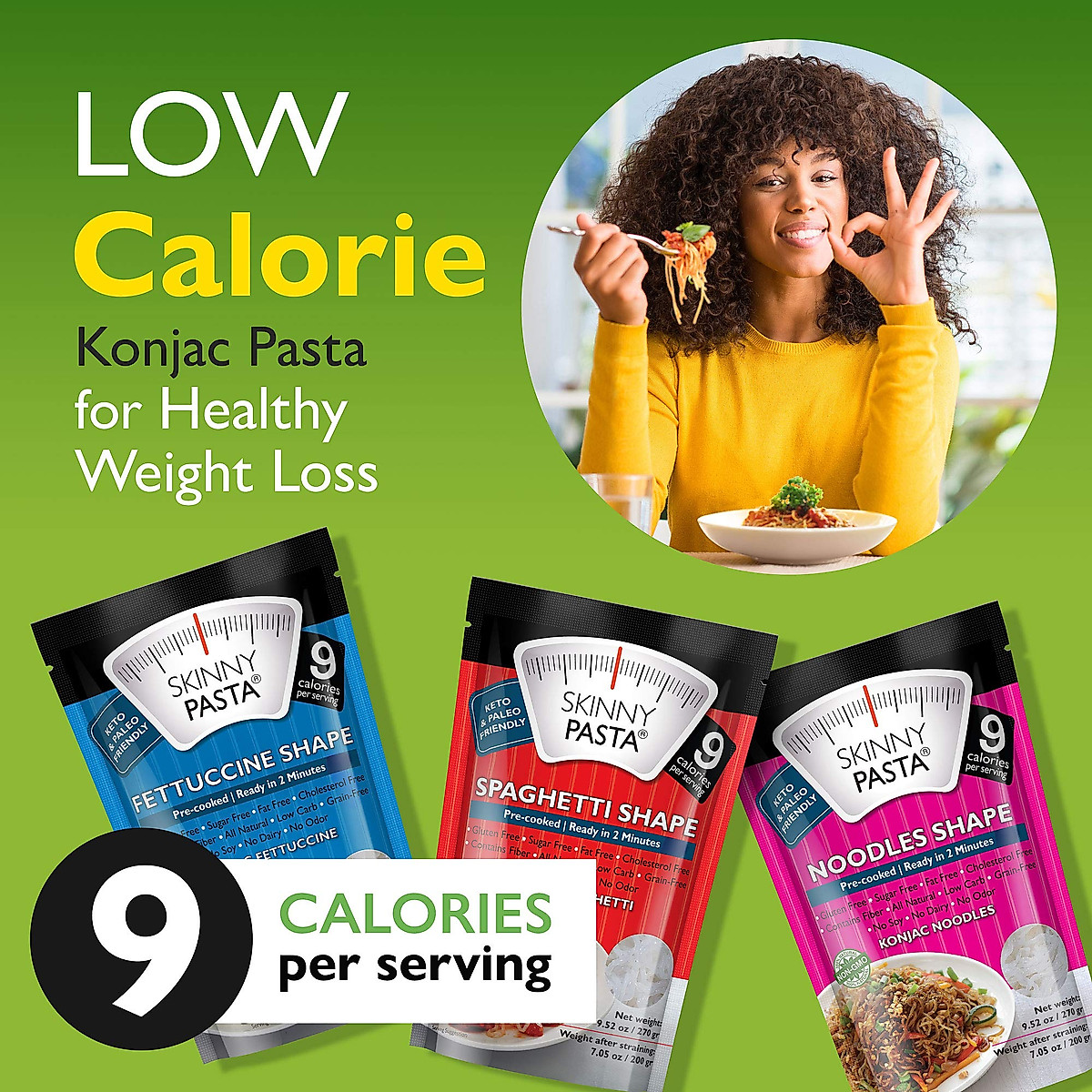 Skinny Pasta 9.52 oz - Shirataki Noodles The Only Odor Free 100% Konjac Noodle - Keto & Paleo Friendly - Carb Free - Low Calorie Food (Variety - 6 Pack)