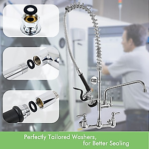 HYAHDEN Commercial Faucet with Pre Rinse Sprayer, 8 Inch Wall Mount Faucet for 3 Compartment Sink, Commercial Faucet Restaurant Kitchen Faucet with 12” Spout, 35" Height, Industrial, Chrome, Brass