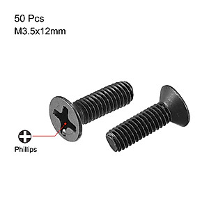 uxcell M3.5 x 12mm Phillips Screw Fastener Black for Laptop PC TV Fan Switch 50pcs