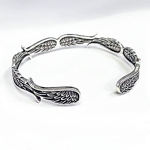 Angel Wings Vintage Style Sterling Silver Bracelet, 925 Silver Plated Layering Angel Wings Bracelet Adjustable, Inspirational Guardian Angel Bangle Bracelets for Women Men Personalized Gifts