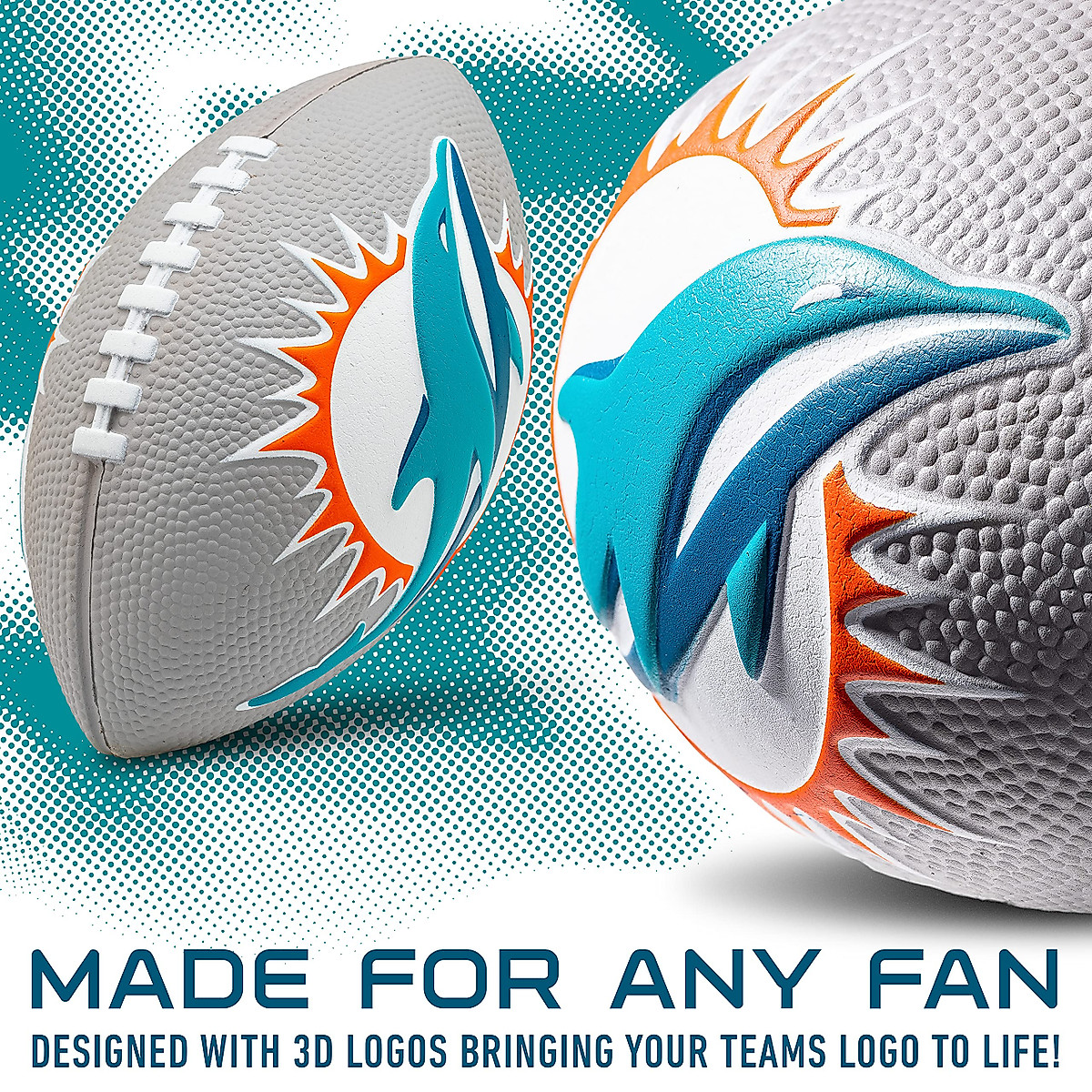 Franklin Sports NFL Miami Dolphins Football - Kids Foam Football - Soft Football - Mini Size - Perfect for Gameday - 8.5" 3D Logos!