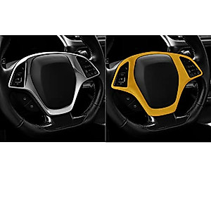 Toworldit Interior Accessories Alcantara + ABS Steering Wheel Trim Decoration Cover Compatible with Chevrolet Corvette C7 2014-2019 (Yellow)