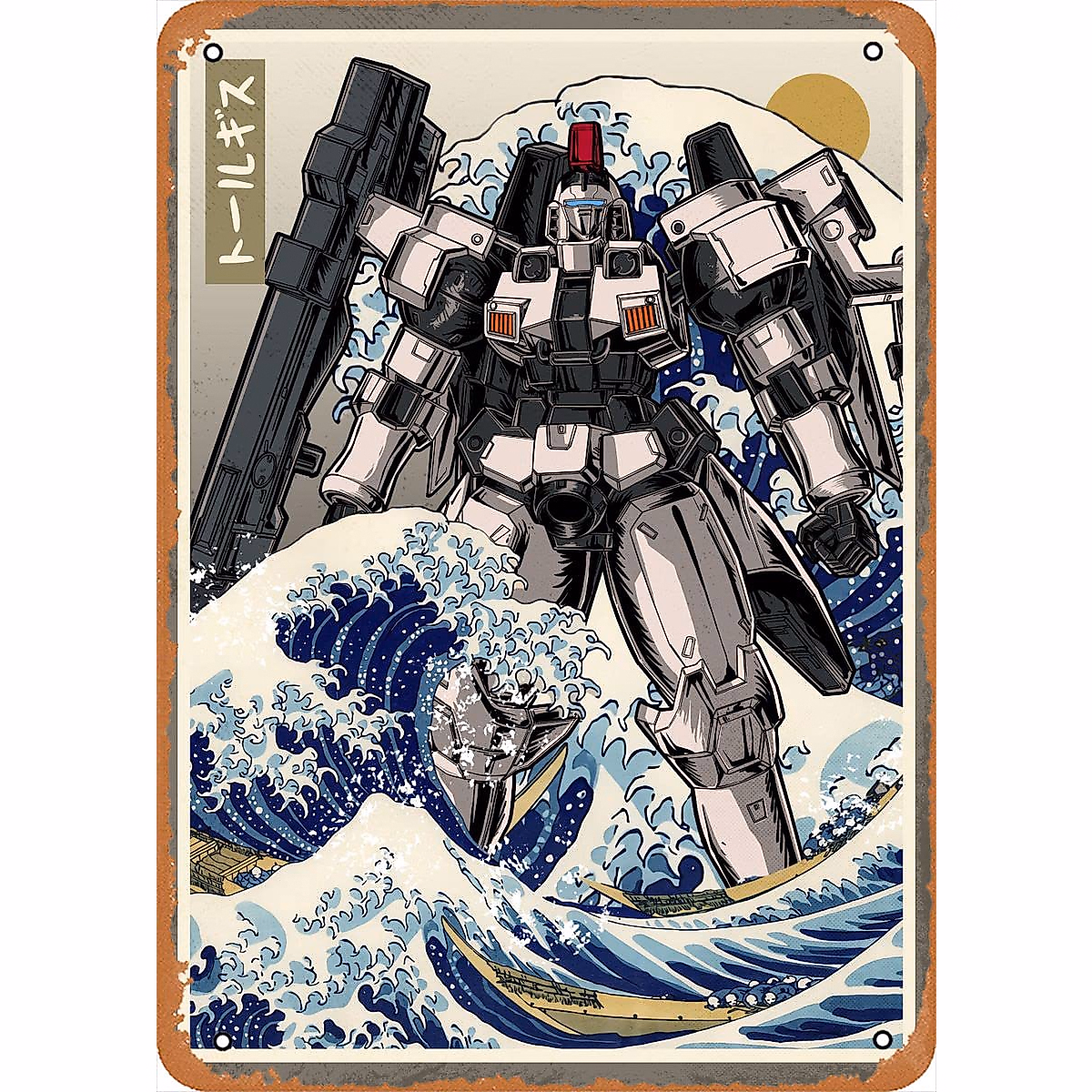 Anime Metal Poster Gundams figure poster metal tin sign Tallgeese Gundam X Hokusai Wall Art Decor Tin Sign-8x12inch