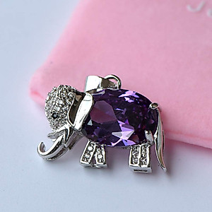 WIBERN Good Luck Memorial Keeps 18K White Gold Plated Purple Shine Crystal CZ Elephant Pendant Women Dainty Necklace Noble Jewerly (Purple)