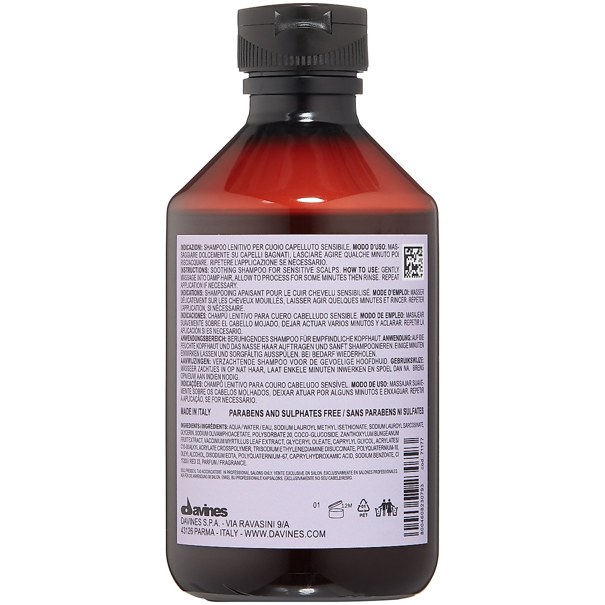 Davines Naturaltech CALMING Shampoo, Gentle Cleansing While Relieving Itch In Sensitive Scalps, 8.45 Fl. Oz.