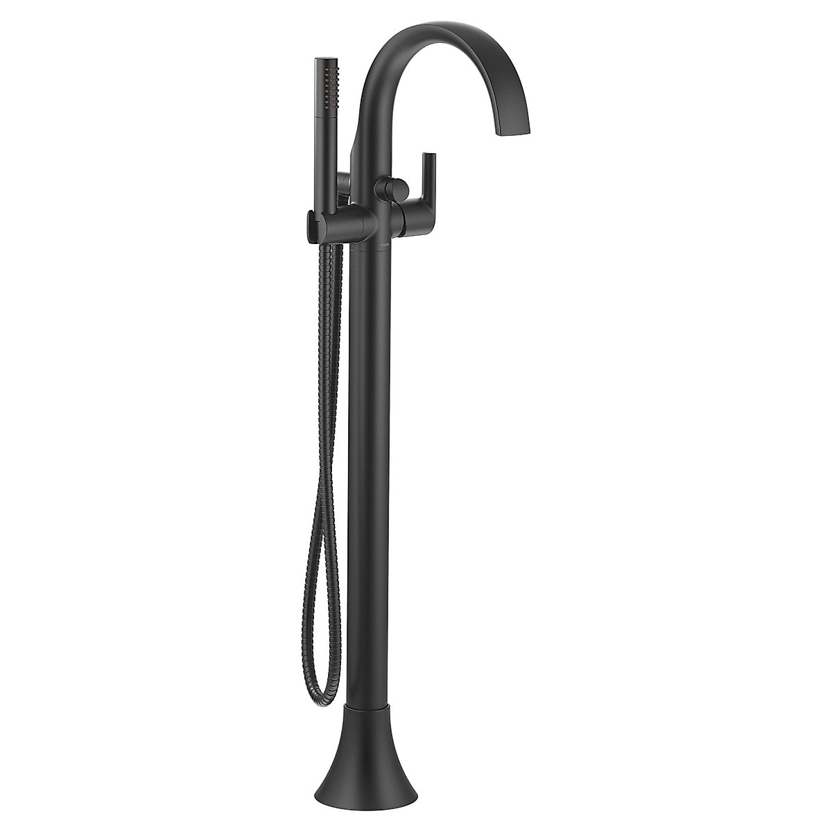 Moen Doux Matte Black One-Handle Freestanding Floor Mount Bathtub Filler with Handshower, Free Standing Tub Faucet, S3105BL