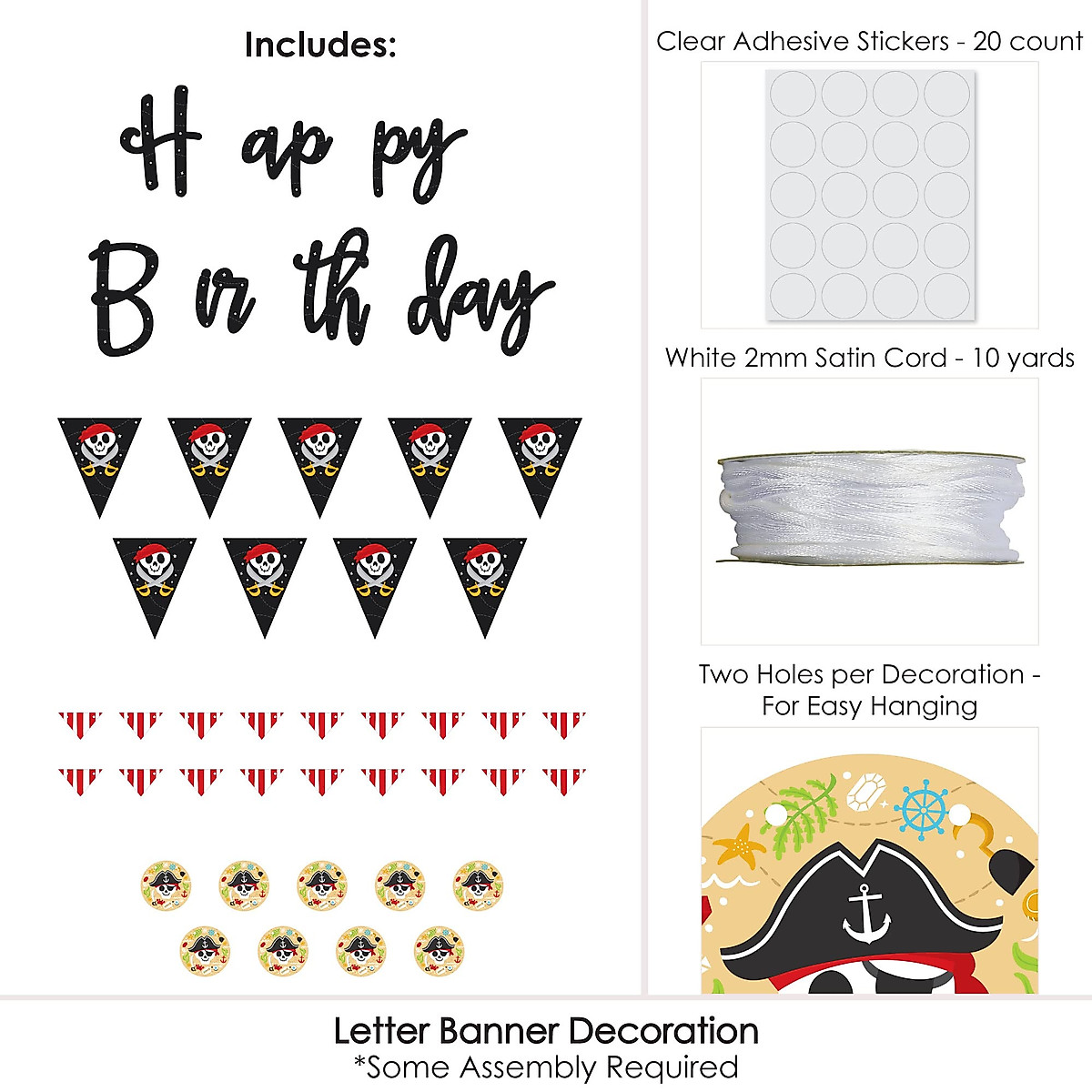 Big Dot of Happiness Pirate Ship Adventures - Skull Birthday Party Letter Banner Decoration - 36 Banner Cutouts and Happy Birthday Banner Letters