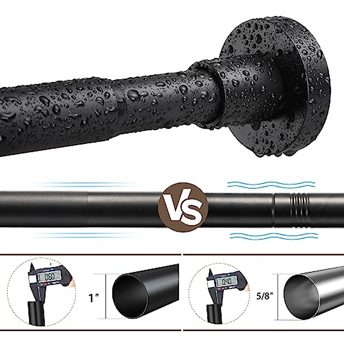 BRIOFOX Shower Curtain Rod Adjustable 75-89 Inch, Spring Tension Shower Rod No Drilling Non Slip, Matte Black