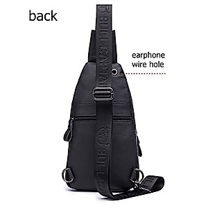 BULLCAPTAIN Genuine Leather Men Sling Crossbody Bag Backpack Outdoor Hiking Travel Chest Bag Daypack (Black)