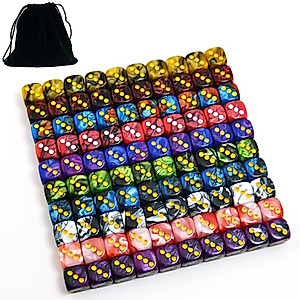 Smartdealspro 100-Pack Two Color Round Angle Six Sided Dice Die with Free Pouch for Tenzi, Farkle, Yahtzee, Bunco or Teaching Math (12mm)