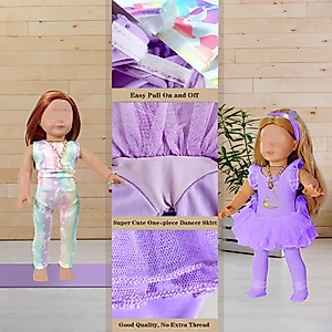 2-Sets 18-inch Doll-Clothes Accessories Ballet Dance Outfit Set with Shoes, Yoga Mat, Bracelet, Necklace, Bag-Compatible with American 18 inch Dolls -Purple