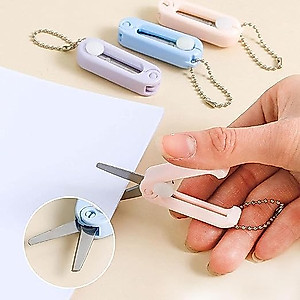 2Pcs Pink Keychain Scissors,Folding Scissors,Safe Portable Travel Scissors,Foldable Telescopic Cutter Pocket,Mini Scissor with Keychain for Cutting, Scrapbooking Crafting, Cutting Tools