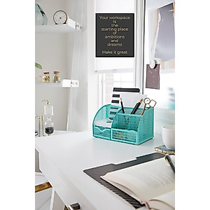 BLU MONACO Aqua Desk Organizer - Girly Cute Aqua Turquoise Desk Accessories - Storage for School Locker Bedroom or Home - Stationary Holder