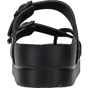 WHITIN Women's Platform Sandals with Arch Support Comfortable Size 8 Rubber Toe Loop Pillow Slides Slip on Lightweight EVA Thick Soles Adjustable Buckle Ultra Cushion Blak