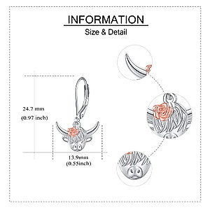 Highland Cow Dangle Earrings Sterling Silver Highland Cow Drop Earrings Gifts Women