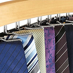 HANGERWORLD Hanging Tie Holder Organizer Rack - Premium Wooden Tie Hanger with 24 Folding Accessory Hooks for Closet Space Saving