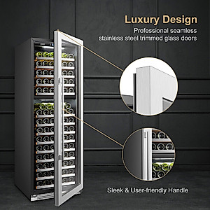 LANBOPRO Wine Cooler Refrigerator 153 Bottle Built-in Dual Zone Wine Cooler, Seamless Stainless Steel Trimmed Door, 24 Inch