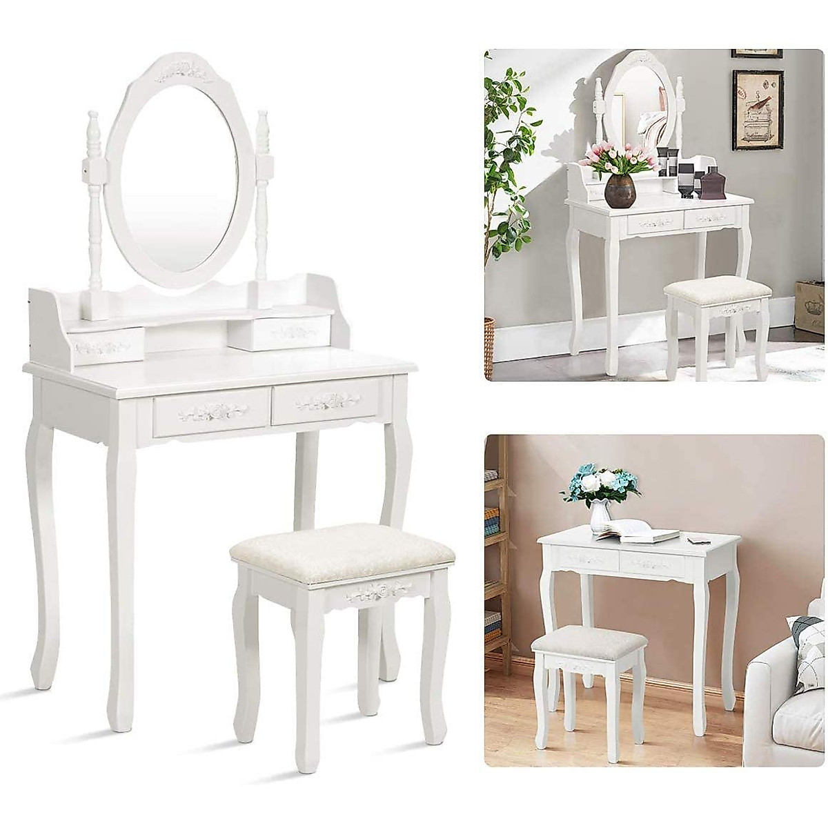 Lumelay Girls Makeup Vanity Set with Mirror & Stool (Vanity Desk with Mirror)