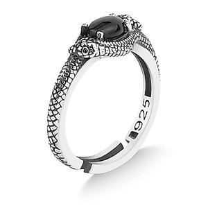 R&O Silver Boutique 925k Unique Snake Design Sterling Silver Women's Ring 2W (Black, 5)
