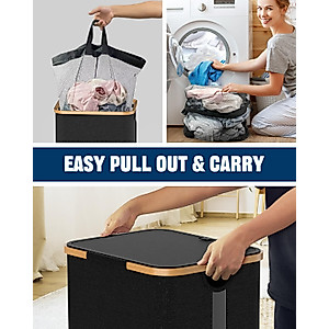 Laundry Hamper with Lid - Large Laundry Basket… (Black, 110L)