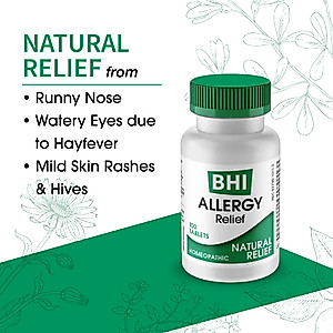 MediNatura BHI Allergy Relief Multi-Symptom Natural Safe Relief of Runny Nose Sneezing Itchy Eyes & Congestion 15 Targeted Homeopathic Active Ingredients Help Calm Discomfort - 100 Tablets