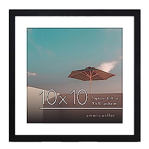 Americanflat 10x10 Picture Frame in Black - Thin Border 8x8 Picture Frame with Mat or 10x10 Frame Without Mat - Shatter Resistant Glass - Horizontal and Vertical Formats for Wall and Tabletop