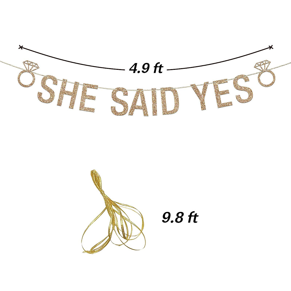 She Said Yes Banner, He Put a Ring on It, Glittery from Miss to Mrs Just Engaged Bride to Be Party Hanging Supplies