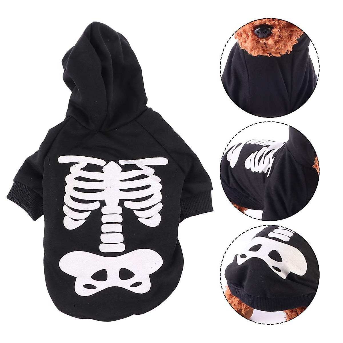 ULTECHNOVO Boys Costumes Halloween Dog Hoodie Glow in The Dark- Skeleton Dog Costumes- Flexible Ghost Jumpsuit Pet Clothing for Small Medium Large Dogs Cats Plain Hoodies