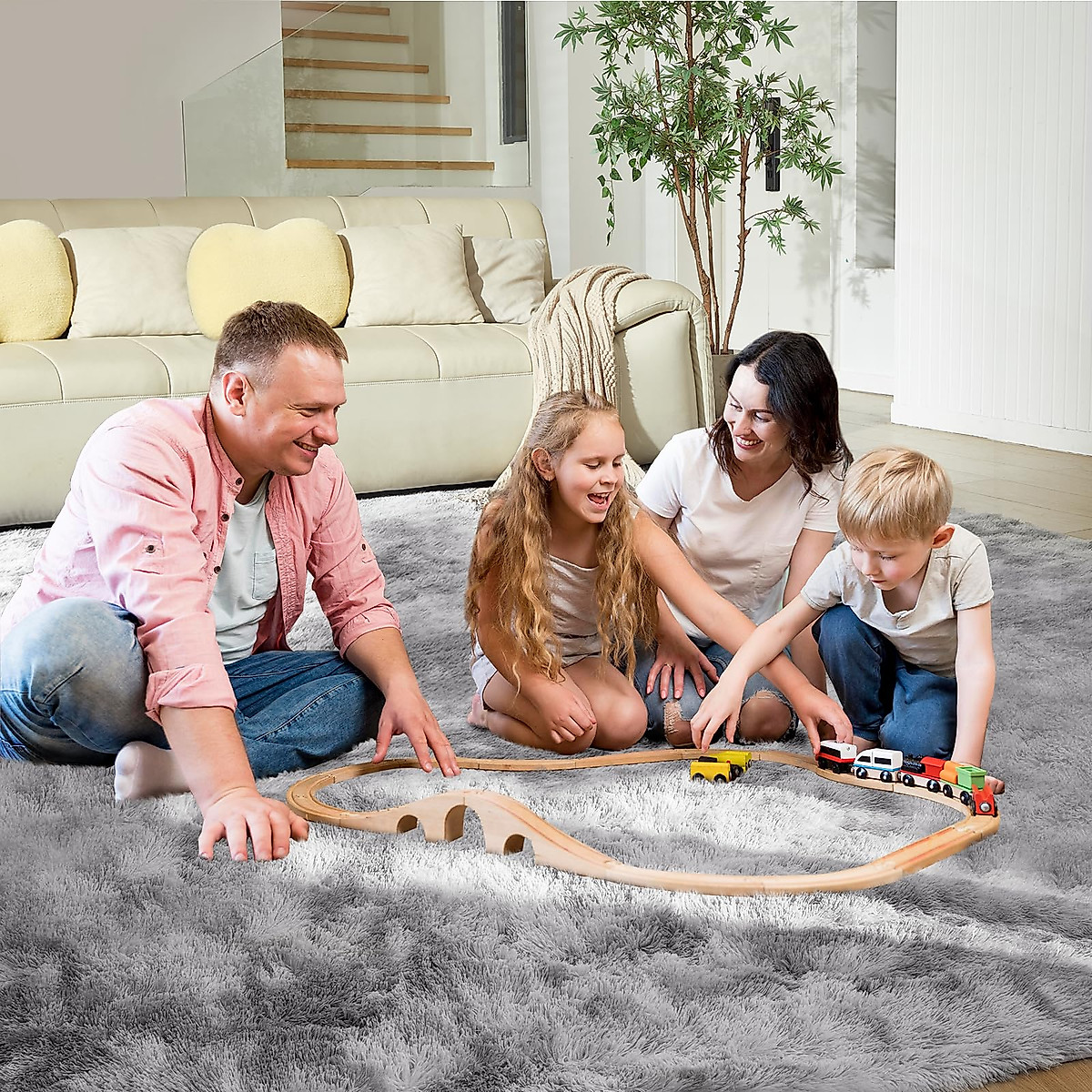 Ultra Soft Rug for Living Room, 4X6 Fluffy Shag Area Rug for Bedroom, Modern Shaggy Carpets Fuzzy Rug for Teens Dorm Nursery Home Decor Aesthetic, Upgrade Anti-Skid Durable, Tie-Dyed Light Grey