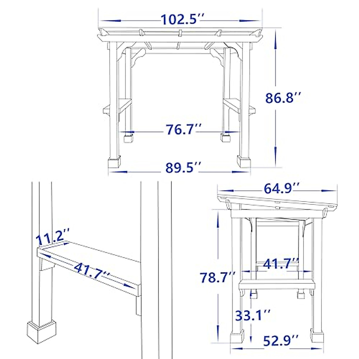 VEIKOU 8’x5’ Grill Gazebo, Patio Gazebo with Hardtop Metal Roof, Rainwater Drainage, Wood Frame, BBQ Gazebo for Barbecue, Backyard, Garden, Rustic