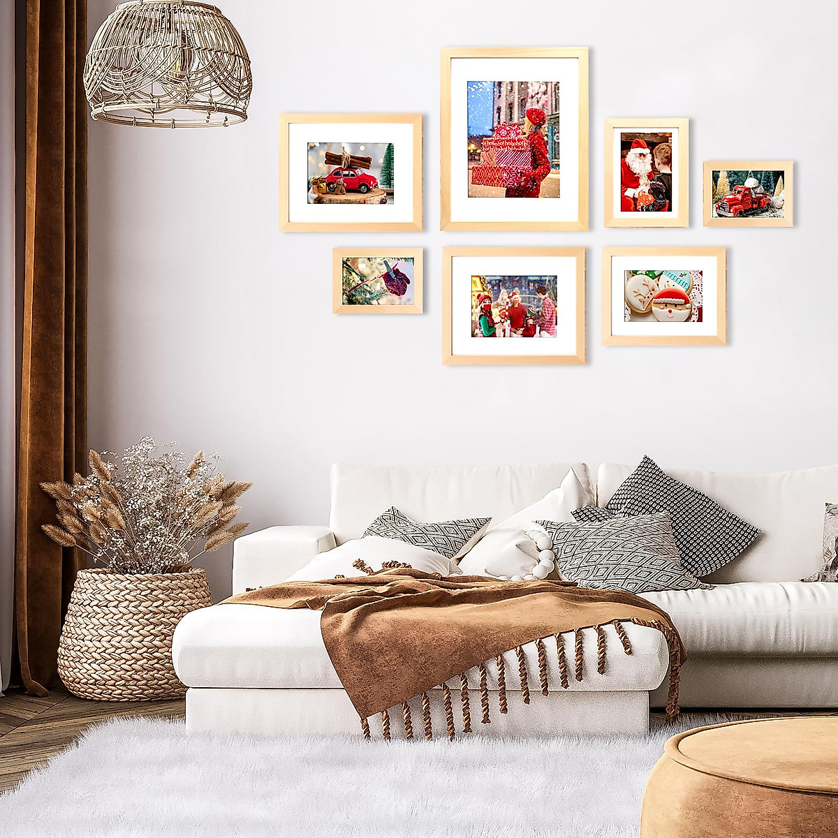 KINLINK 11x14 Picture Frames White Oak, Light Wood Frames with Acrylic Plexiglass for Pictures 5x7/8x10 with Mat or 11x14 without Mat, Tabletop and Wall Mounting Display, Set of 4