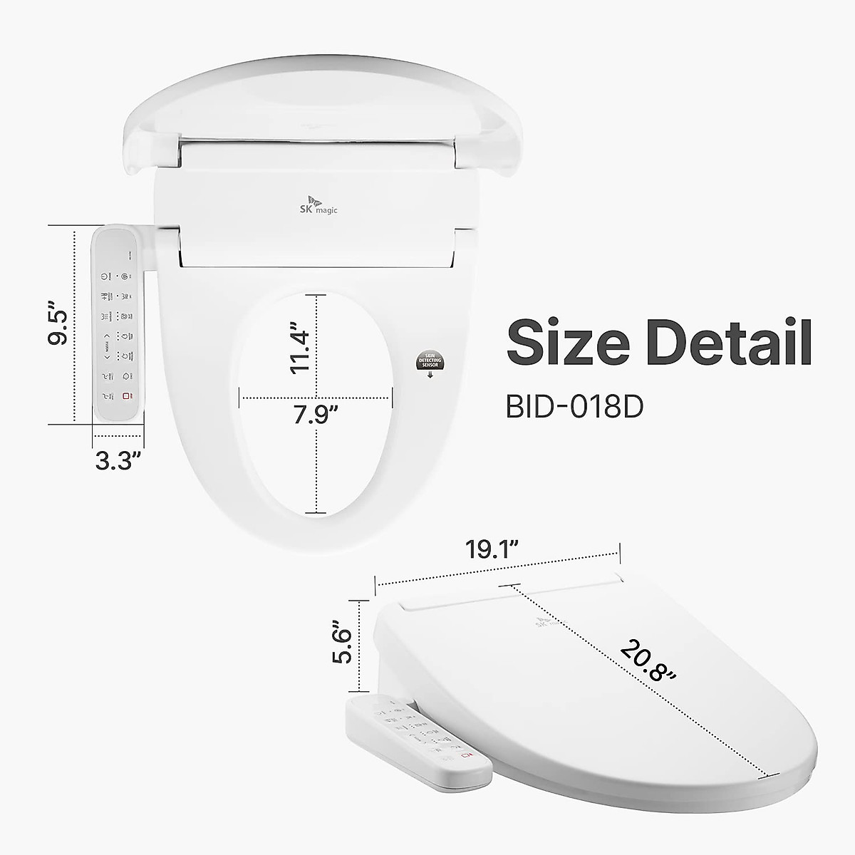 SK magic BID-018D Electric Bidet Toilet Seat Elongated| Adjustable Warm Water, Warm Air Dryer| 360° Self-Cleaning Nozzle| Easy Installation| Heated Toilet Seat