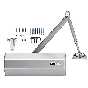 Sophia Door Closer Commercial Medium Duty DK4000 Automatic Door Closer Adjustable Size 1-6, Grade 1 Auto Hydraulic Door Closer Hinge for Medium Traffic Areas - ADA Compliant & UL Listed, Silver