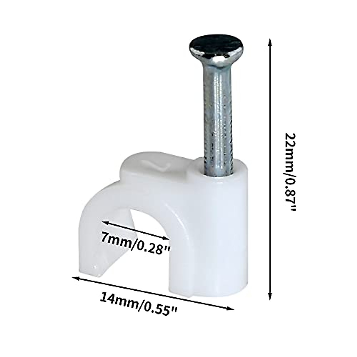 Bonsicoky 200Pcs Nail Cable Clips with Steel Nail, 7mm White Cable Wire Management Clips for Ethernet Cable, Telephone Cable, TV Wire Cable, Print Cable