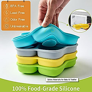 HEYTUYA 3 Pack Suction Plates for Baby & Toddler, 100% Food-Grade Silicone, 4 Divided Design, Microwave & Dishwasher Safe