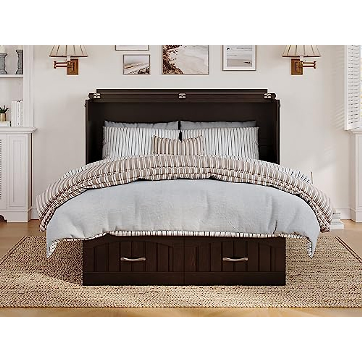 AFI, Nantucket Murphy Bed Chest with 6 inch Memory Foam Folding Matttress, Built-in Charging Station and Storage Drawer, Full, Espresso